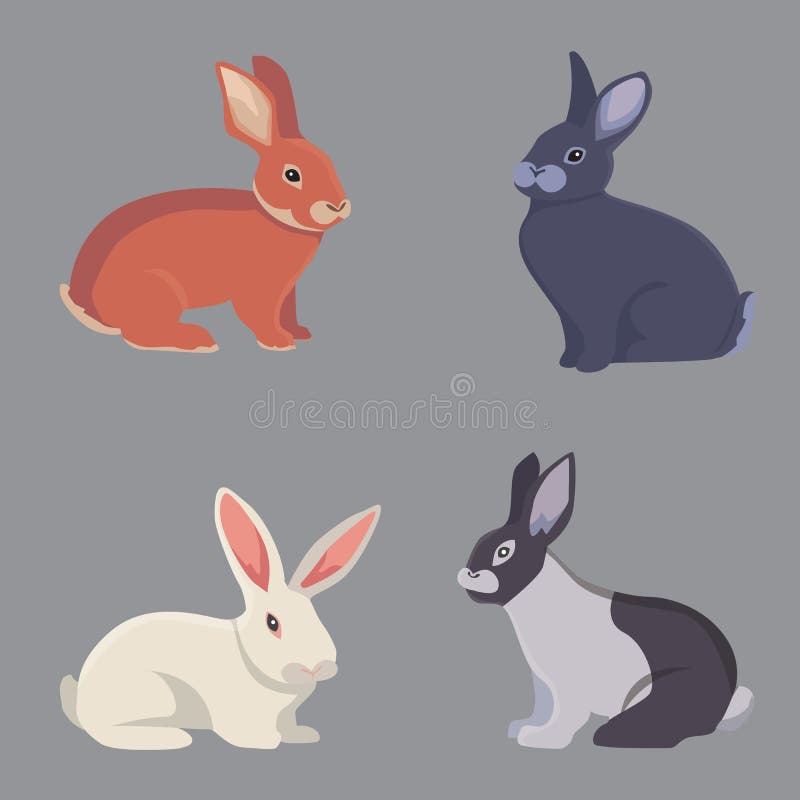 Vector Illustration of Cartoon Rabbits Different Breeds. Fine Bunnys ...