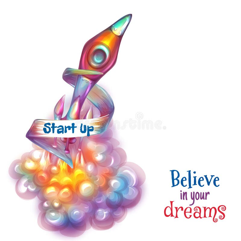 Vector Illustration of Cartoon Rocket with Text Stock Vector ...