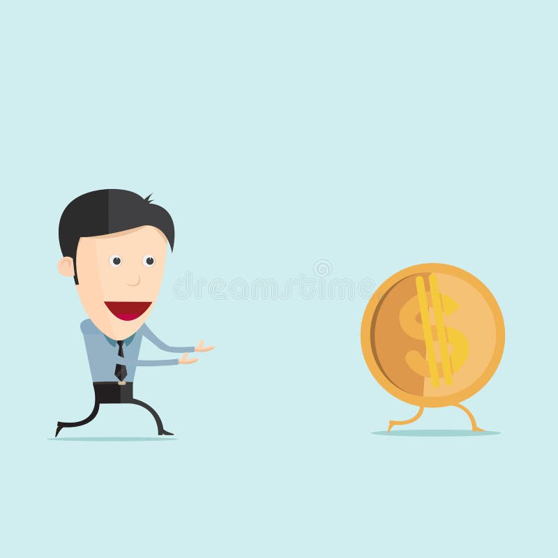 Vector Illustration of Cartoon Run with Dollar Coin in Flat Design ...