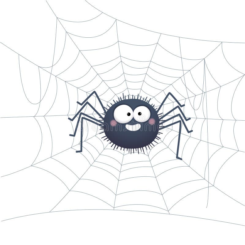 Vector Illustration of a Cartoon Spider on Web Stock Vector ...