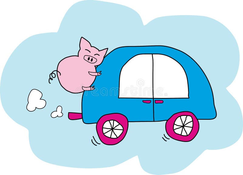 Cute Pig Girl Goes on the Car Stock Vector - Illustration of motion ...