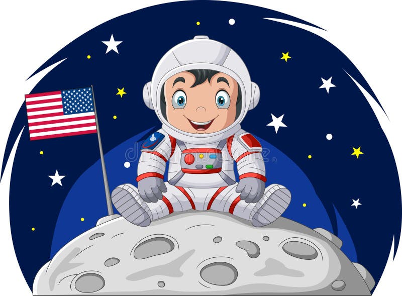 Cartoon Young Astronaut Sitting on the Moon Stock Vector - Illustration ...