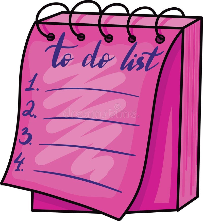 Vector Illustration of Cartoony Pink Notebook with To Do List Isolated ...