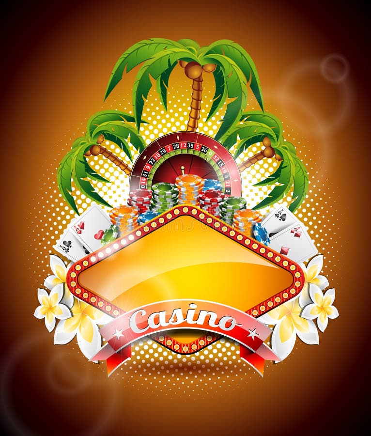 Vector Illustration on a Casino Theme with Roulette Wheel Stock Vector ...