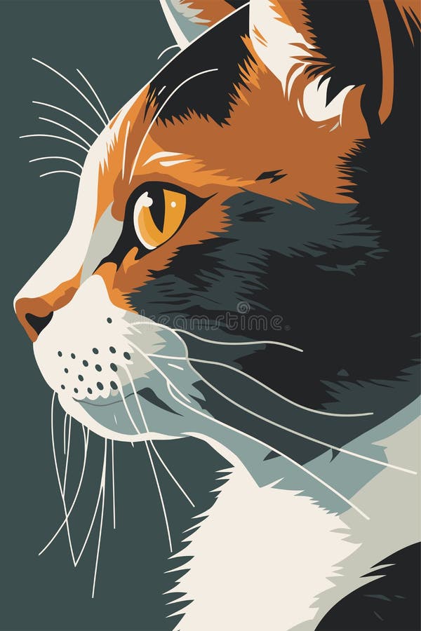 Vector Illustration of a Cat Head on a Dark Background. Retro Style ...