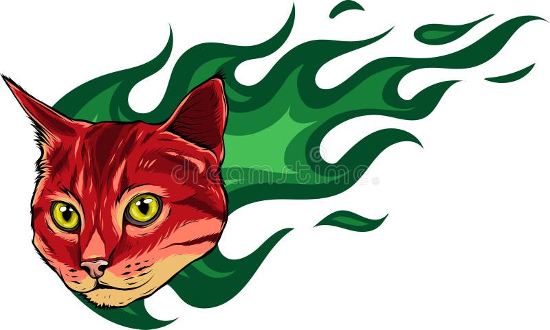 Vector Illustration of Cat Head with Flames Stock Vector - Illustration ...