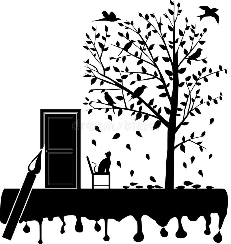 Vector Illustration of the Cat Stare the Birds on Stock Vector ...