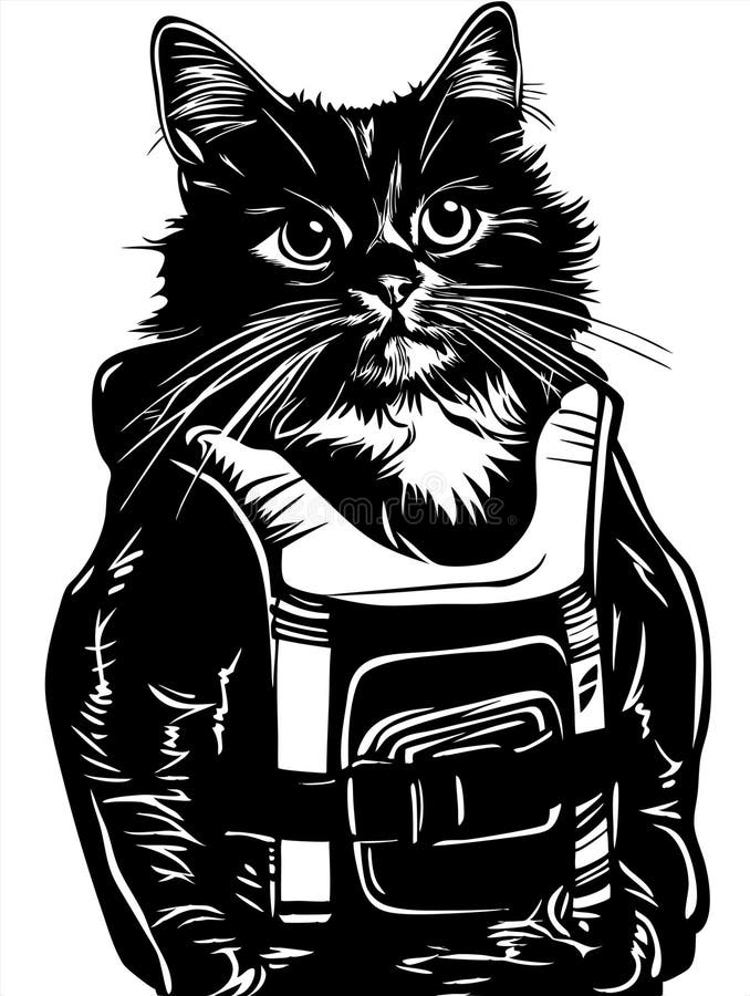 Vector Illustration of Cat in Tactical Vest for Design and Decoration ...