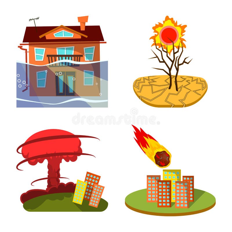 Vector Illustration of Cataclysm and Disaster Sign. Collection of ...