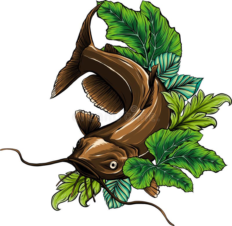 Vector Illustration of Catfish with Leaves Art Stock Vector ...