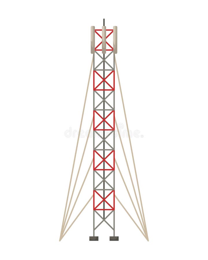Vector Illustration of a Cellular Communication Tower with Guylines. 5G ...