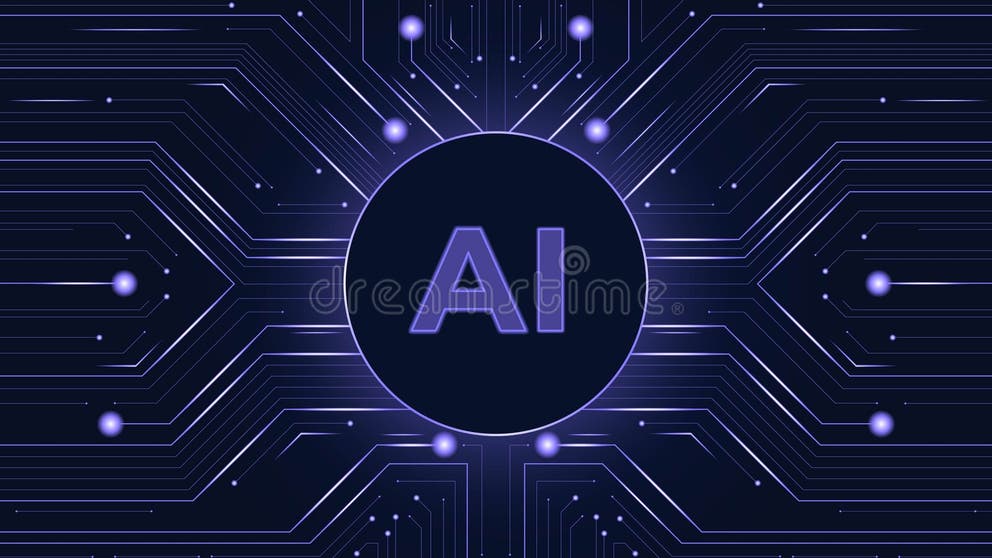Vector Illustration. Central AI Core with Radiating Circuits Visualizes ...