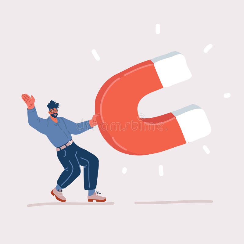 Vector Illustration of Character Hold a Big Magnet Stock Vector ...