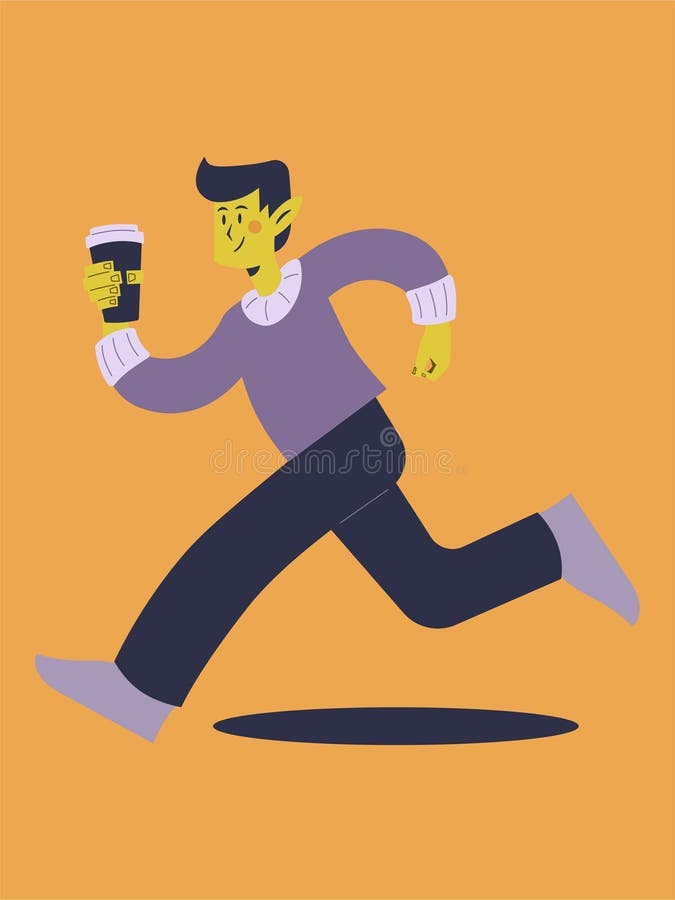 Vector Illustration of a Character Running with Coffee Stock Vector ...