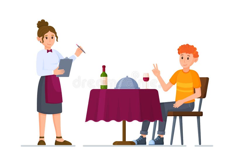 Vector Illustration of the Characters. a Man Ordering in a Restaurant ...