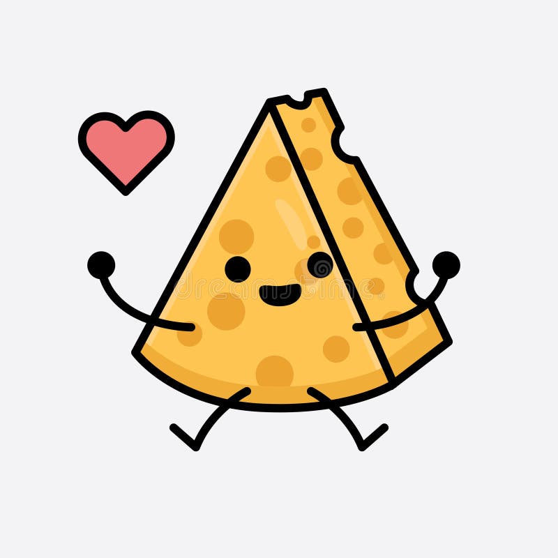 Vector Illustration of Cheese Character with Cute Face and Simple Body ...