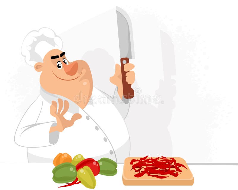 Chef cutting peppers stock vector. Illustration of chilli - 162282141