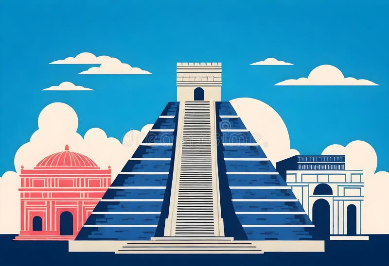 A Vector Illustration of a Chicen Itza, Mexico Pyramids with a ...