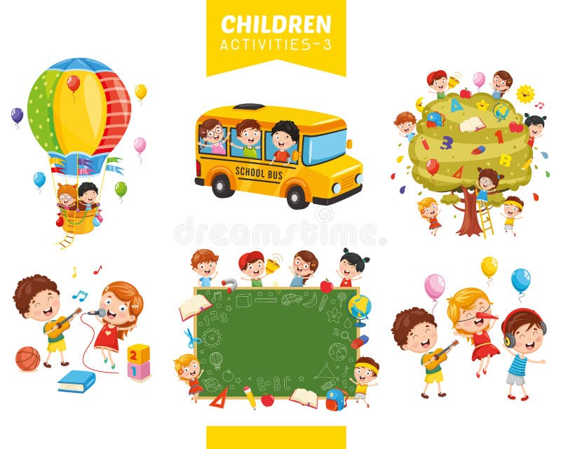 Vector Illustration of Children Activities Set Stock Vector ...