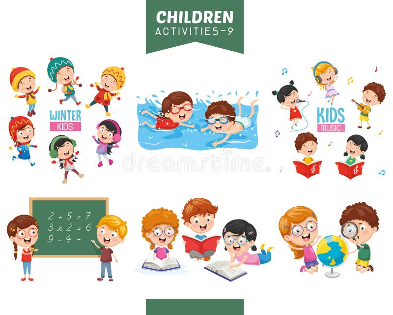 Vector Illustration of Children Activities Set Stock Vector ...
