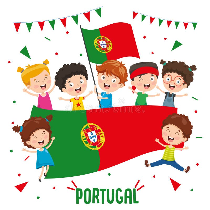 Vector Illustration of Children Holding Portugal Flag Stock Vector ...