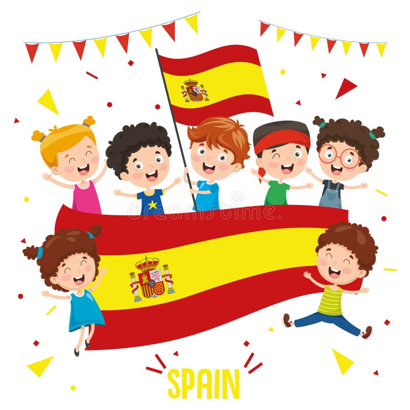 Vector Illustration of Children Holding Spain Flag Stock Vector ...