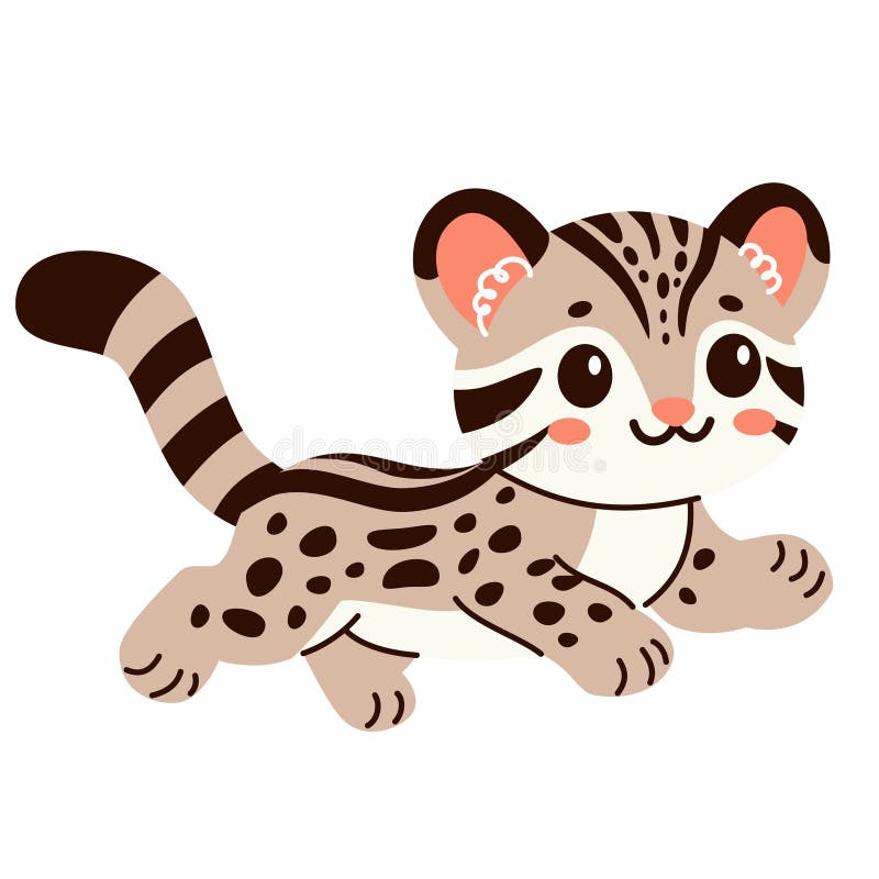 Vector Illustration in Children S Style. Cute Wild Ocelot on White ...