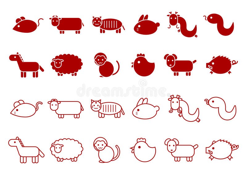 Chinese Zodiac Icons Set. Simple and Cute Design. Vector Illustration ...