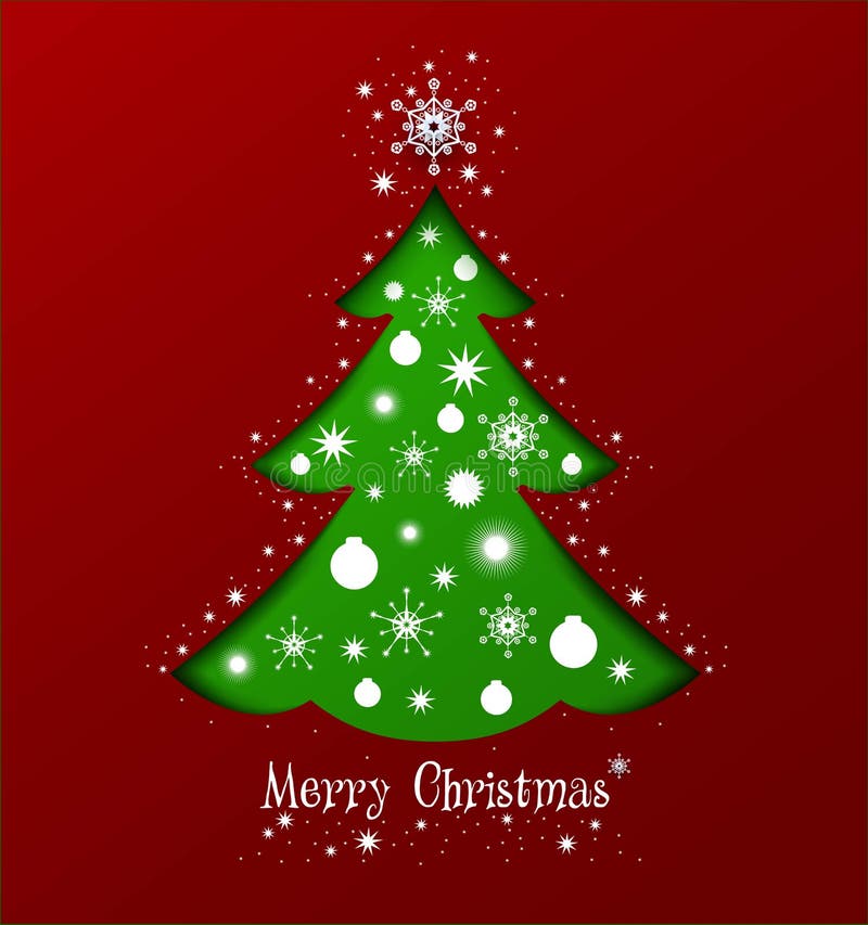 Vector Illustration - Christmas Red Greeting Card. with Green Tree ...