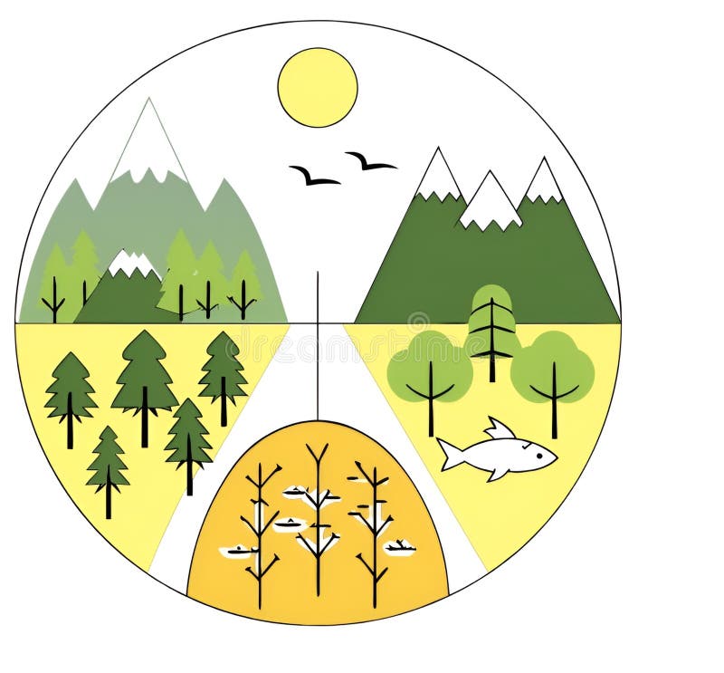 Vector Illustration of a Circular Landscape Divided into Sections ...