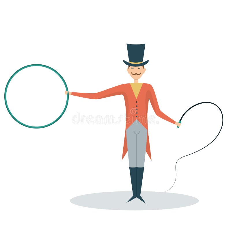 Circus Performer Tamer in Red Suit with Ring and Whip Stock Vector ...