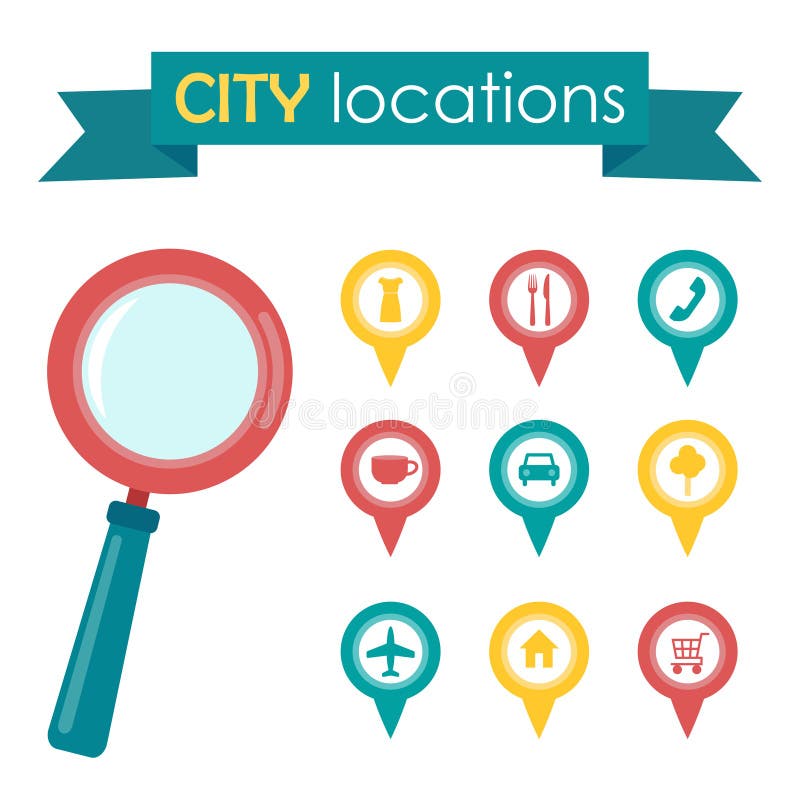 Vector Illustration of a City Locations with Magnifying Glass Stock ...