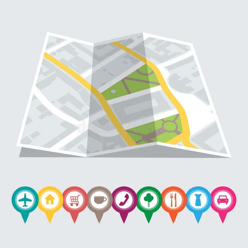 Vector Illustration of a City Map with Locations Stock Vector ...