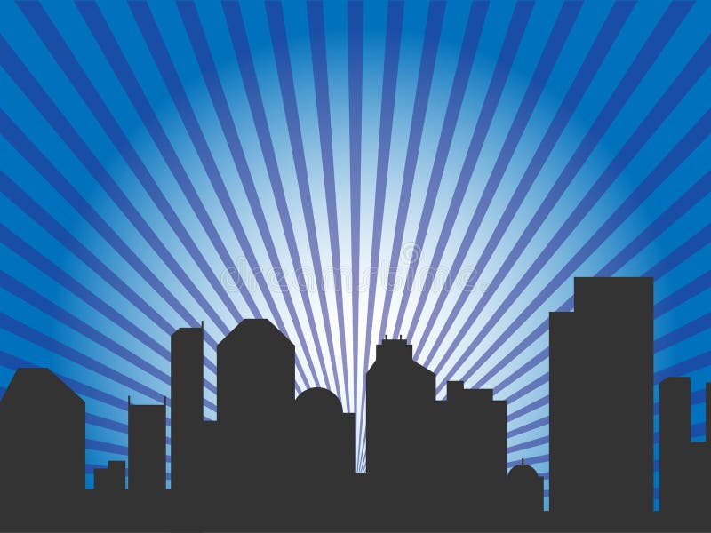 Vector Illustration. a City Skyline in Blue Rays Stock Vector ...