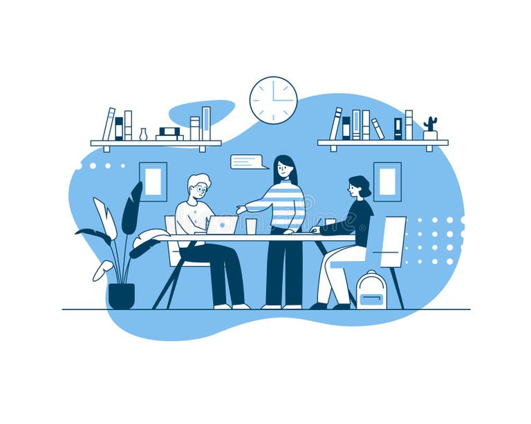 Vector Illustration of Classmates Preparing for a School Project in a ...