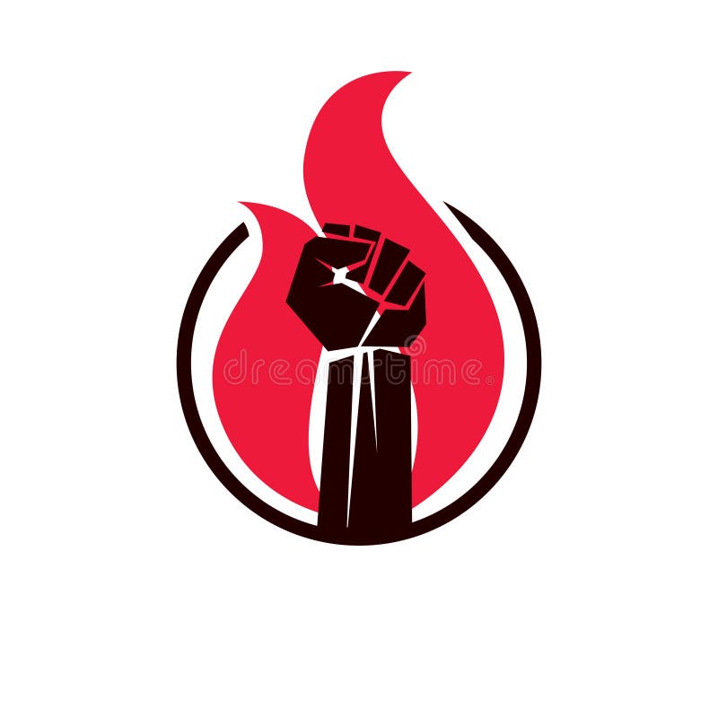 Fist and Fire Emblem Isolated. Hand Clenched Power Strength Icon Symbol ...