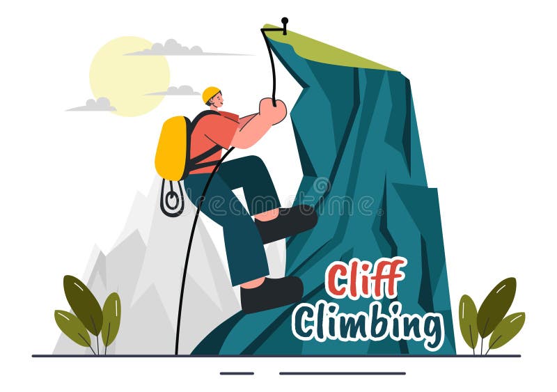 Vector Illustration of Cliff Climbing Featuring a Climber Ascending a ...