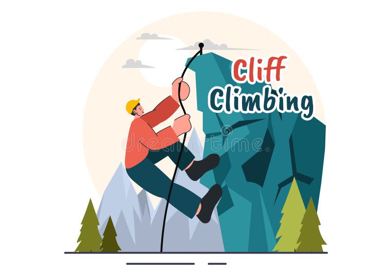 Vector Illustration of Cliff Climbing Featuring a Climber Ascending a ...