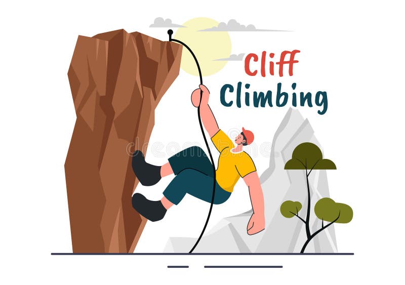 Vector Illustration of Cliff Climbing Featuring a Climber Ascending a ...