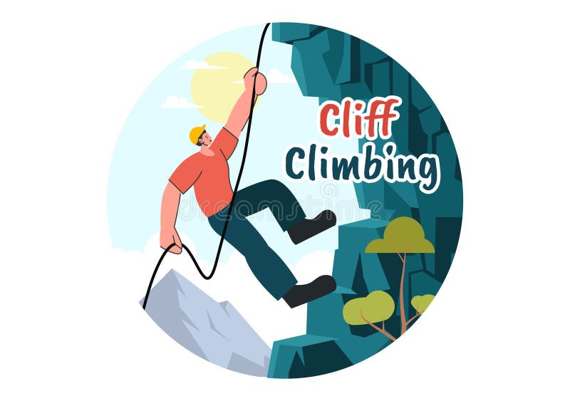 Vector Illustration of Cliff Climbing Featuring a Climber Ascending a ...