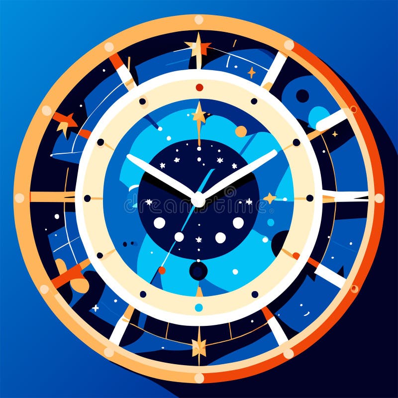 Vector Illustration of a Clock with a Blue Background. Time Concept ...