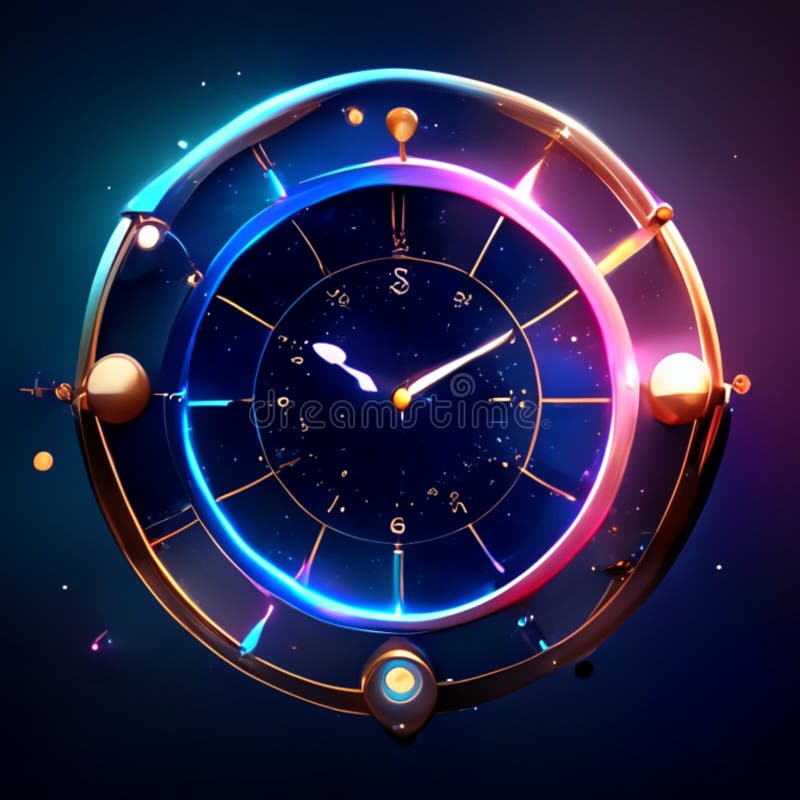 Vector Illustration of a Clock on a Dark Background. the Concept of ...