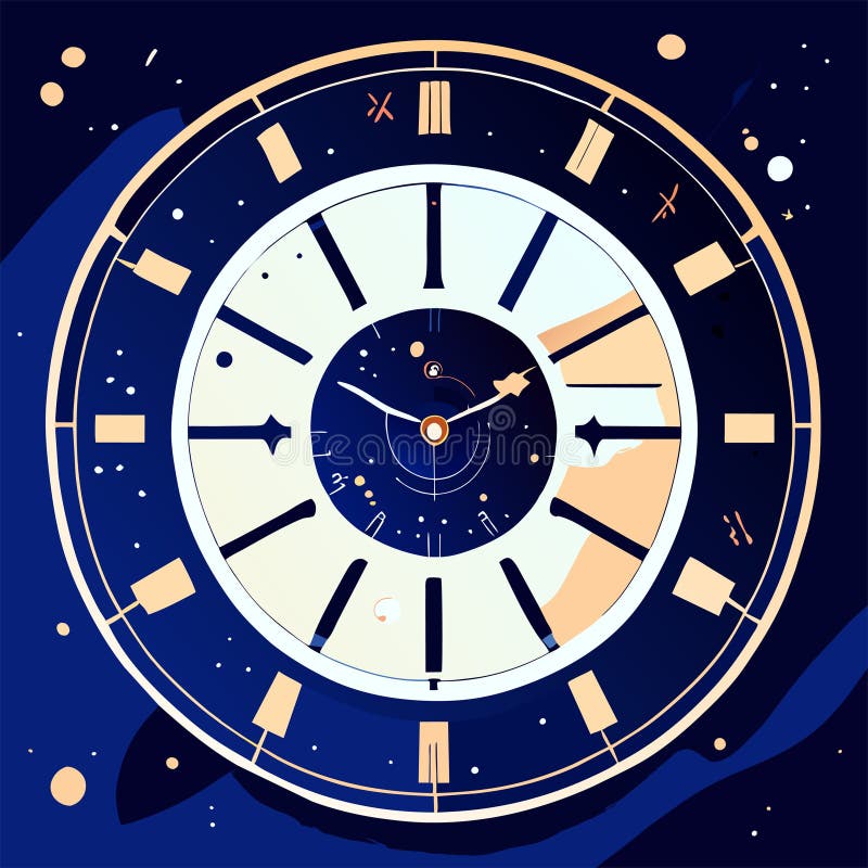 Vector Illustration of a Clock on a Dark Background. the Concept of ...