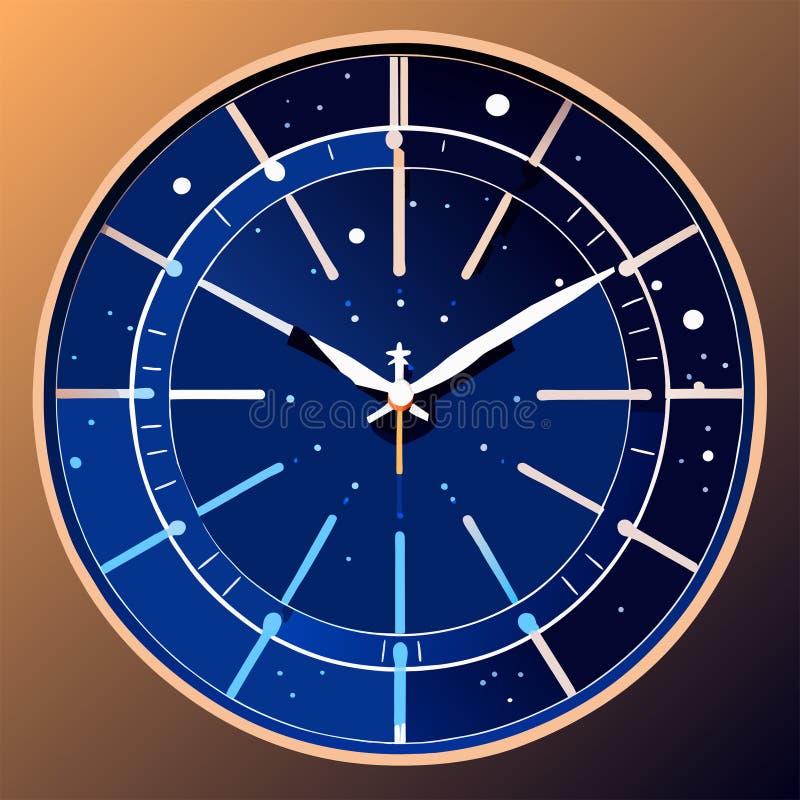 Vector Illustration of a Clock Face on a Blue Background. Time is ...