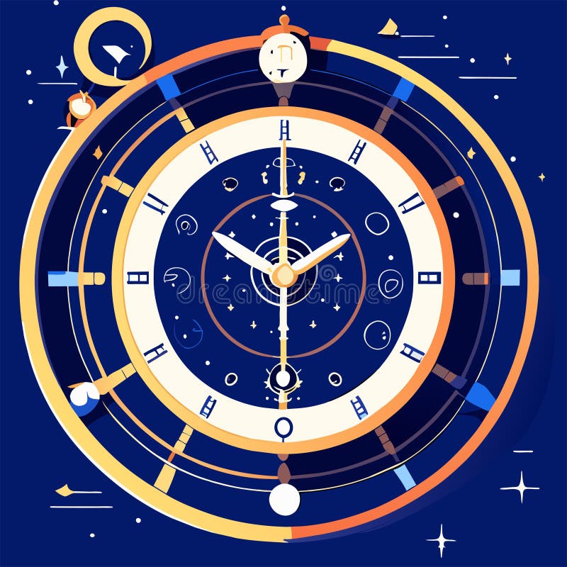 Vector Illustration of Clock Face on Dark Blue Background. Time Concept ...