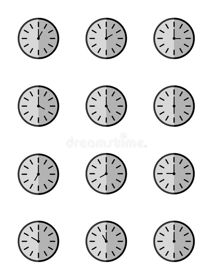Vector Illustration of Clock Set 24 Hours on White Background. Stock ...