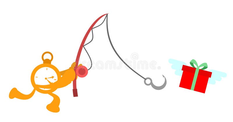 Vector Illustration Clock Time Bait Flying Gift Box Flat Design Cartoon ...