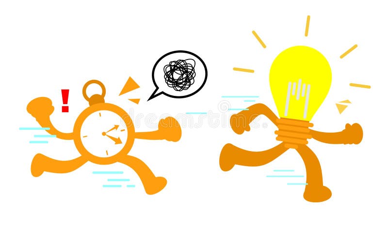 Vector Illustration Clock Time Run for Lamp Idea Flat Design Cartoon ...