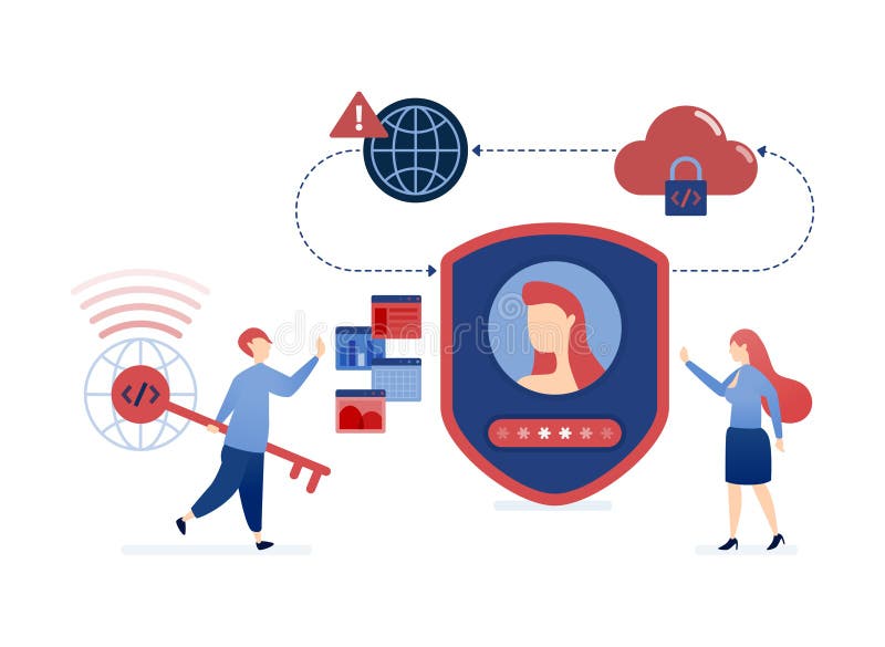 Vector Illustration of Cloud and Internet Security Systems Protect User ...