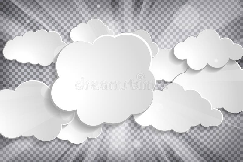 Vector Illustration of Clouds Set with Sun Rays on a Chequered B Stock ...